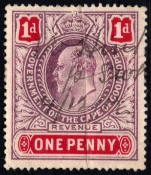 1903 Cape of Good Hope Revenue One Penny King Edward VII Stamp Duty ...