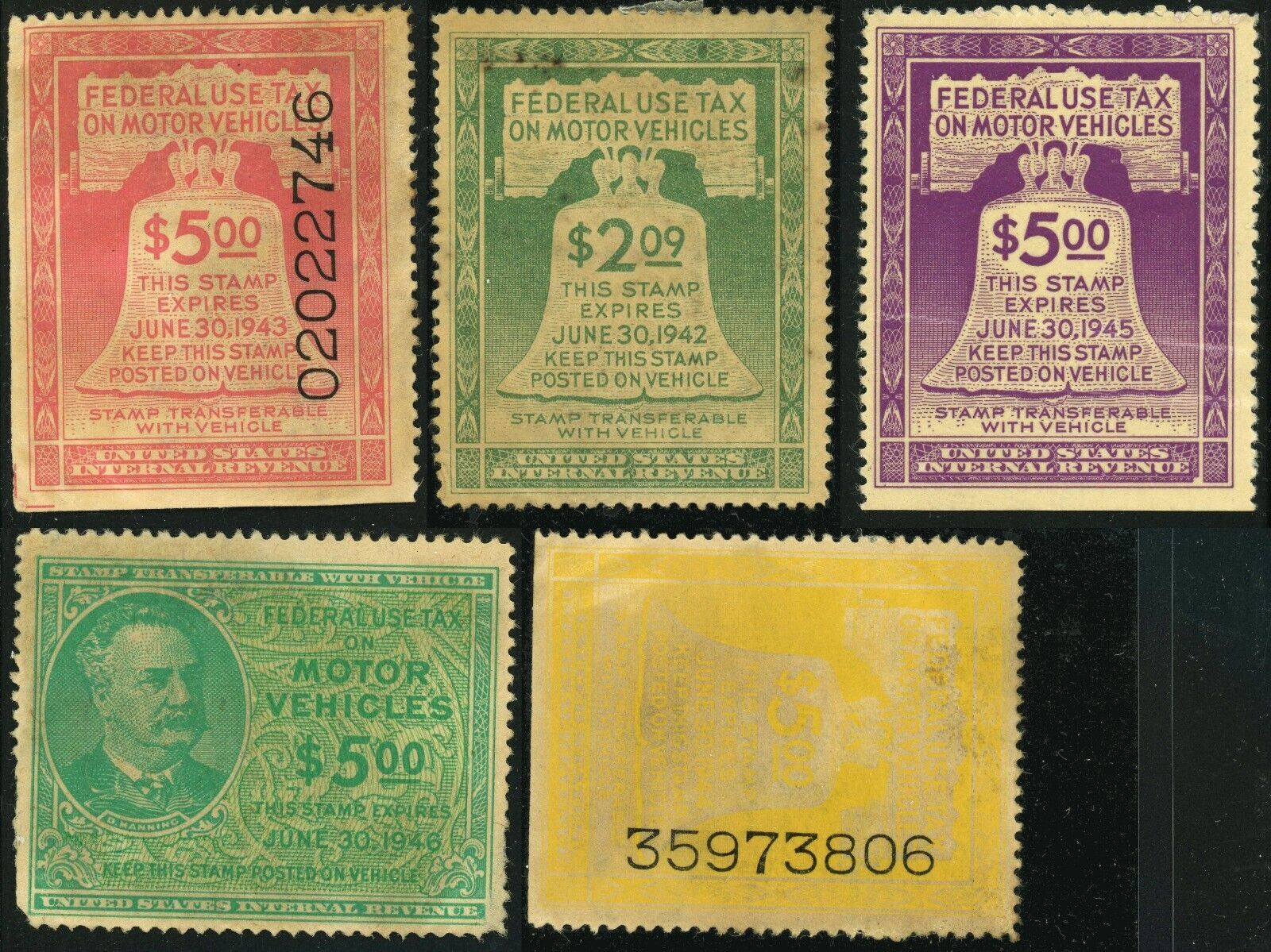 Motor Vehicle Federal Use Tax Stamp Collection United States Internal ...