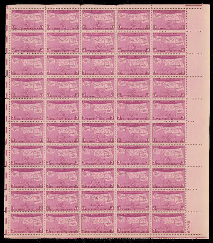 US Stamp - 1939 Four States Statehood Anniversary - 50 Stamp Sheet #858 ...