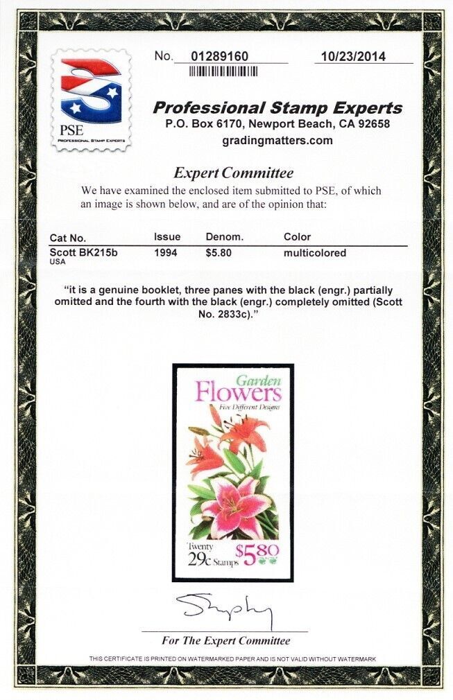2833c, Mint VF NH 29¢ Black Color Omitted Error PSE Cert - Stuart Katz ...