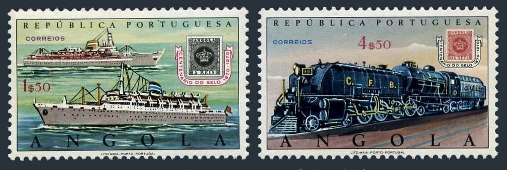 Angola 565-566, MNH. Stamps of Angola, 1970. Mail ship, Steam ...