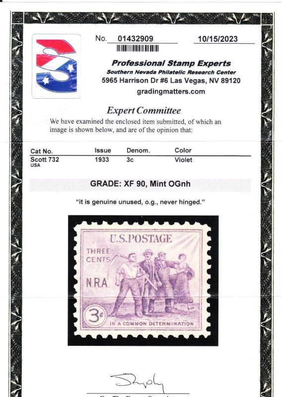MOstamps - US #732 Mint OG NH Grade XF 90 with PSE cert - Lot # MO-4614 ...