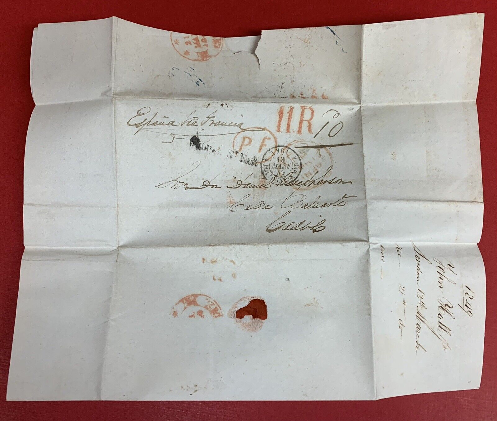 Great Britain Stampless Cover/with Letter, London to Cadiz, 5 Postal ...