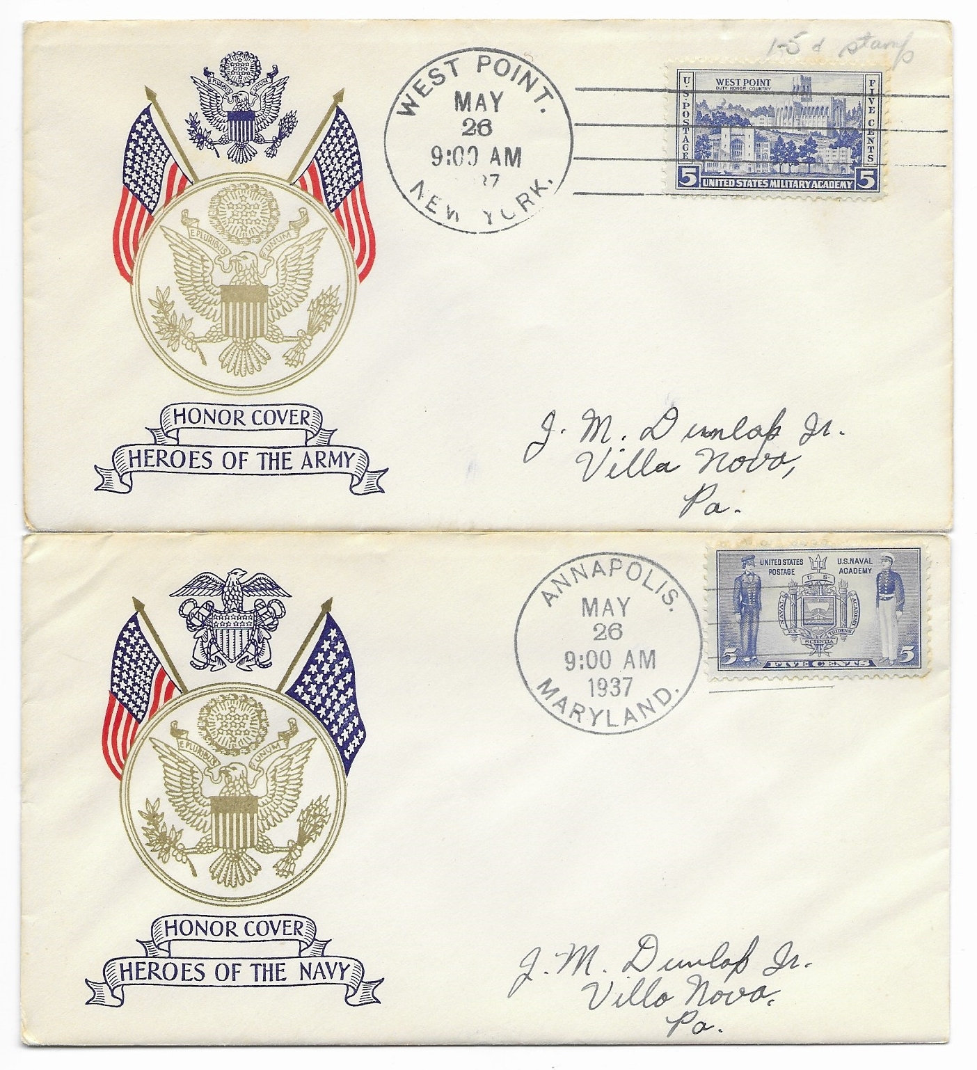 1937 FDC, #785-794, 1c-5c Army/Navy Heroes, Plimpton (5) | United ...