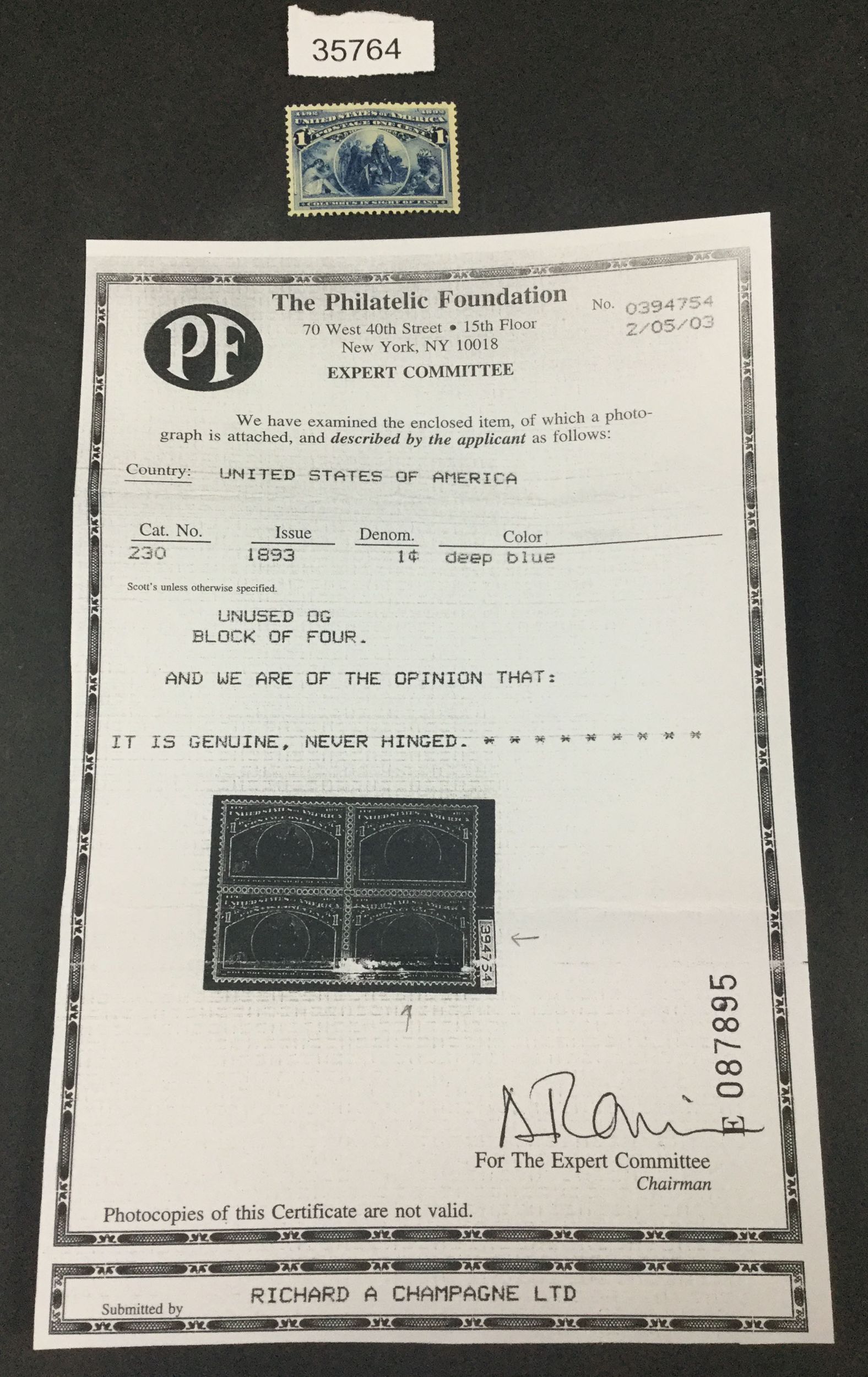 US Stamps #230 Mint OG NH VF ***** APS Certificate ***** LOT #35764 ...