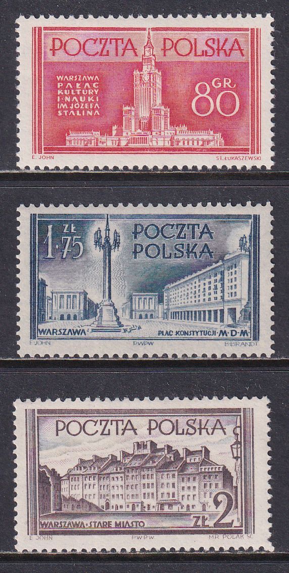 Poland 1953 Sc 595-7 Constitution Square Culture Palace Warsaw Stamp ...