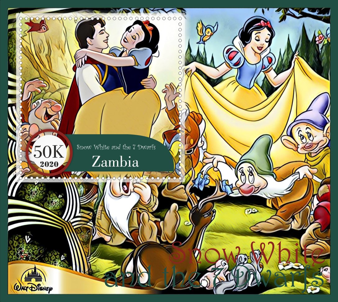 Stamps. Cartoons, Disney, Snow White 2020 year 6 sheets perforated ...