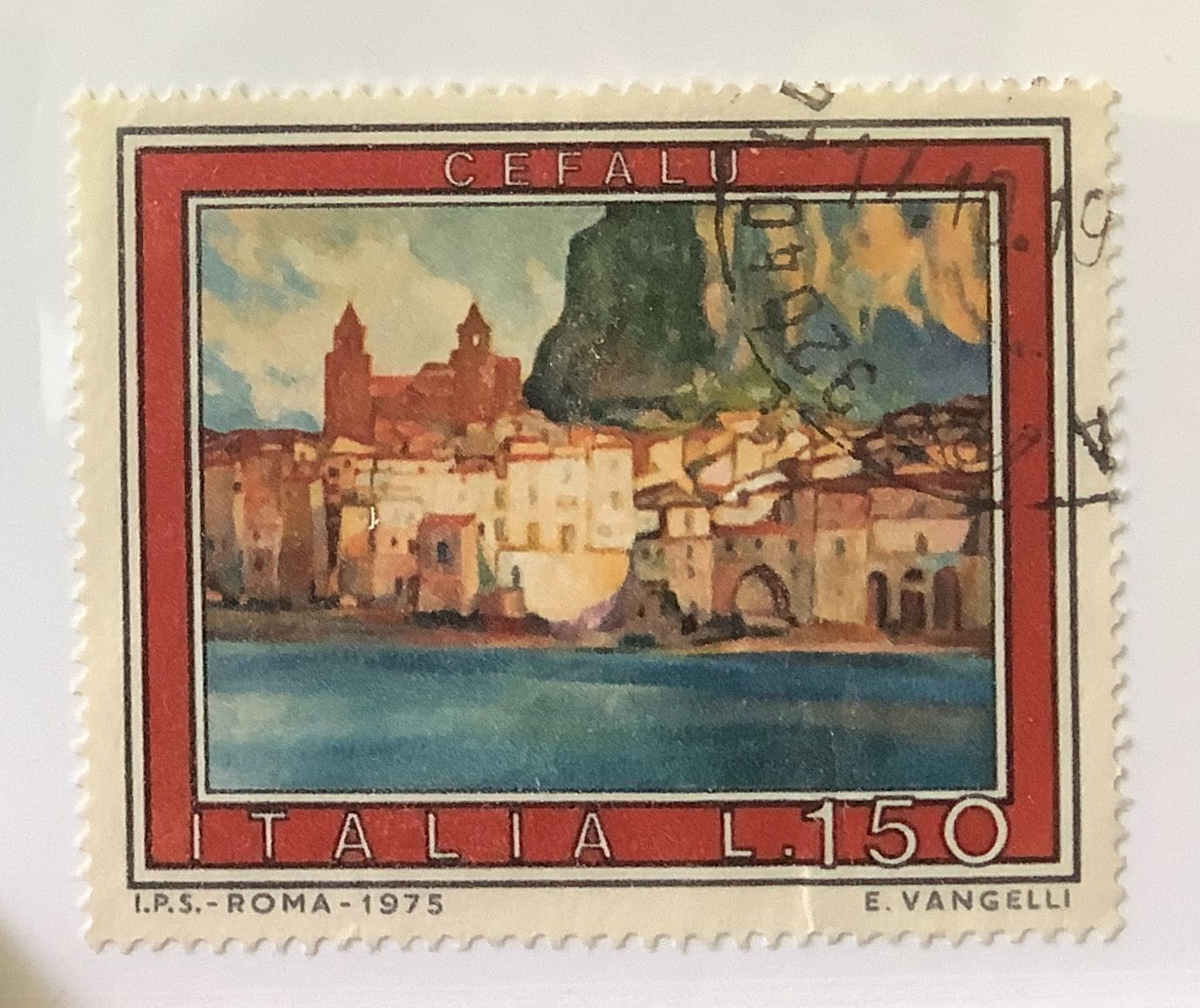 Italy 1975 Scott 1192 used - 150 L, Painting, view of Cefalù, Sicily ...