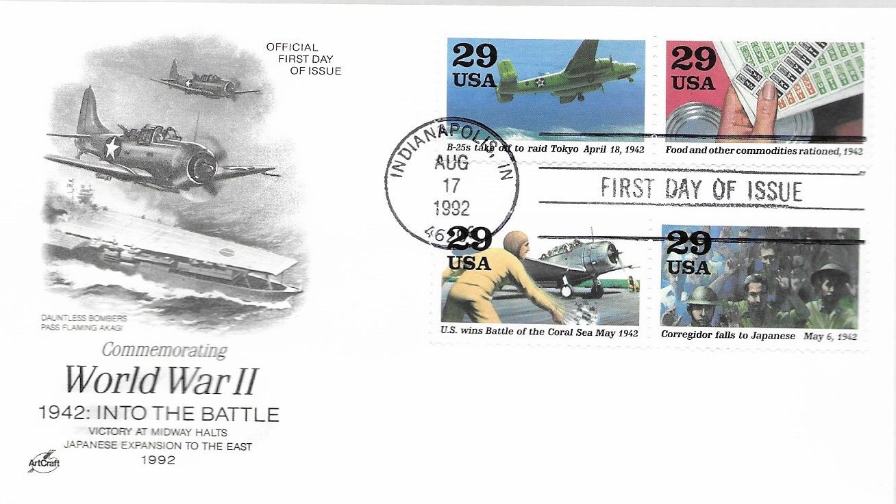 1992 FDC, #2697, 29c World War II: 1942, Art Craft | United States ...