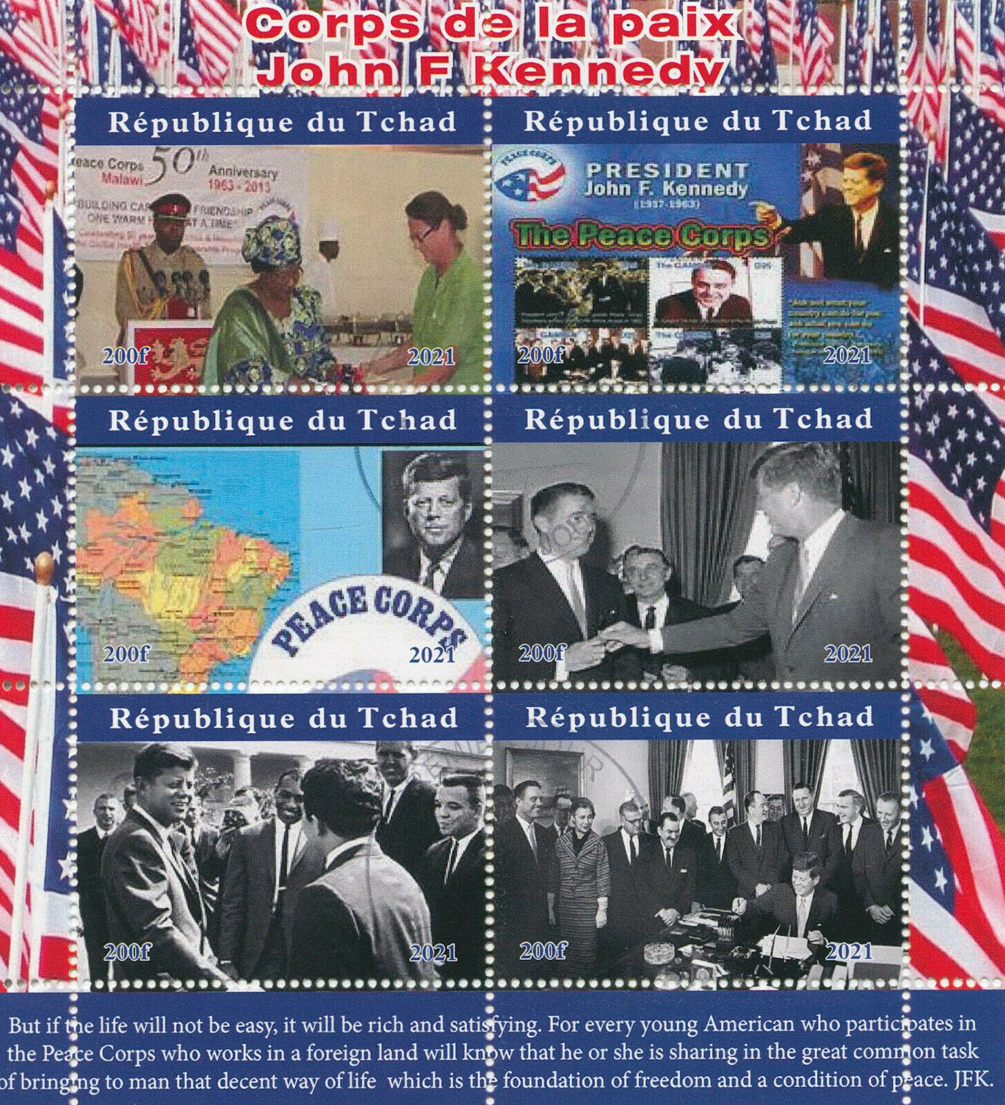Chad 2021 CTO JFK Stamps John F Kennedy Joins Peace Corps US Presidents ...