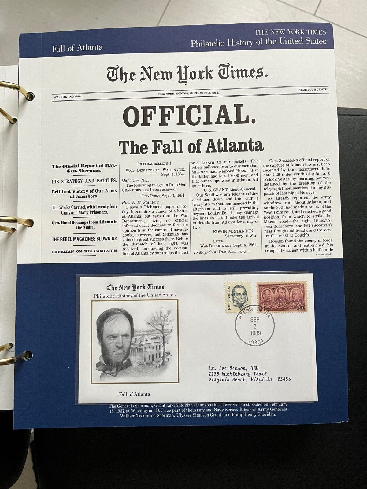 NY times Philatelic history of US panel: Fall of Atlanta | United ...