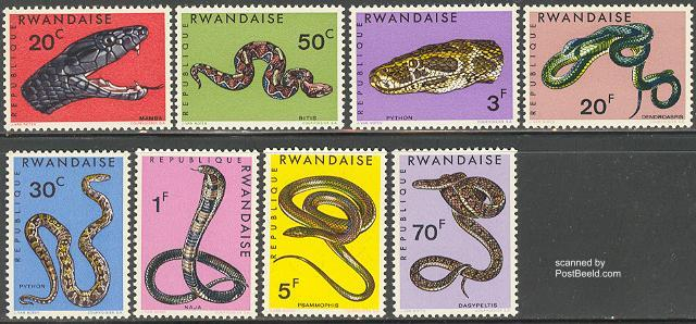 Rwanda 1967, Snakes 8v, MNH | Africa - Rwanda, Stamp / HipStamp