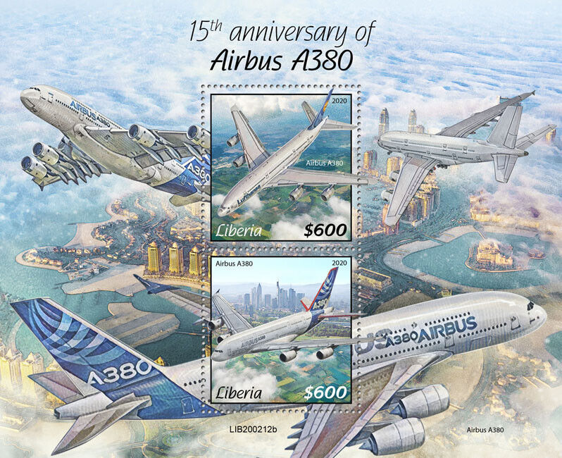 Liberia Aviation Stamps 2020 MNH Airbus A380 Aircraft 2v S/S | Africa ...