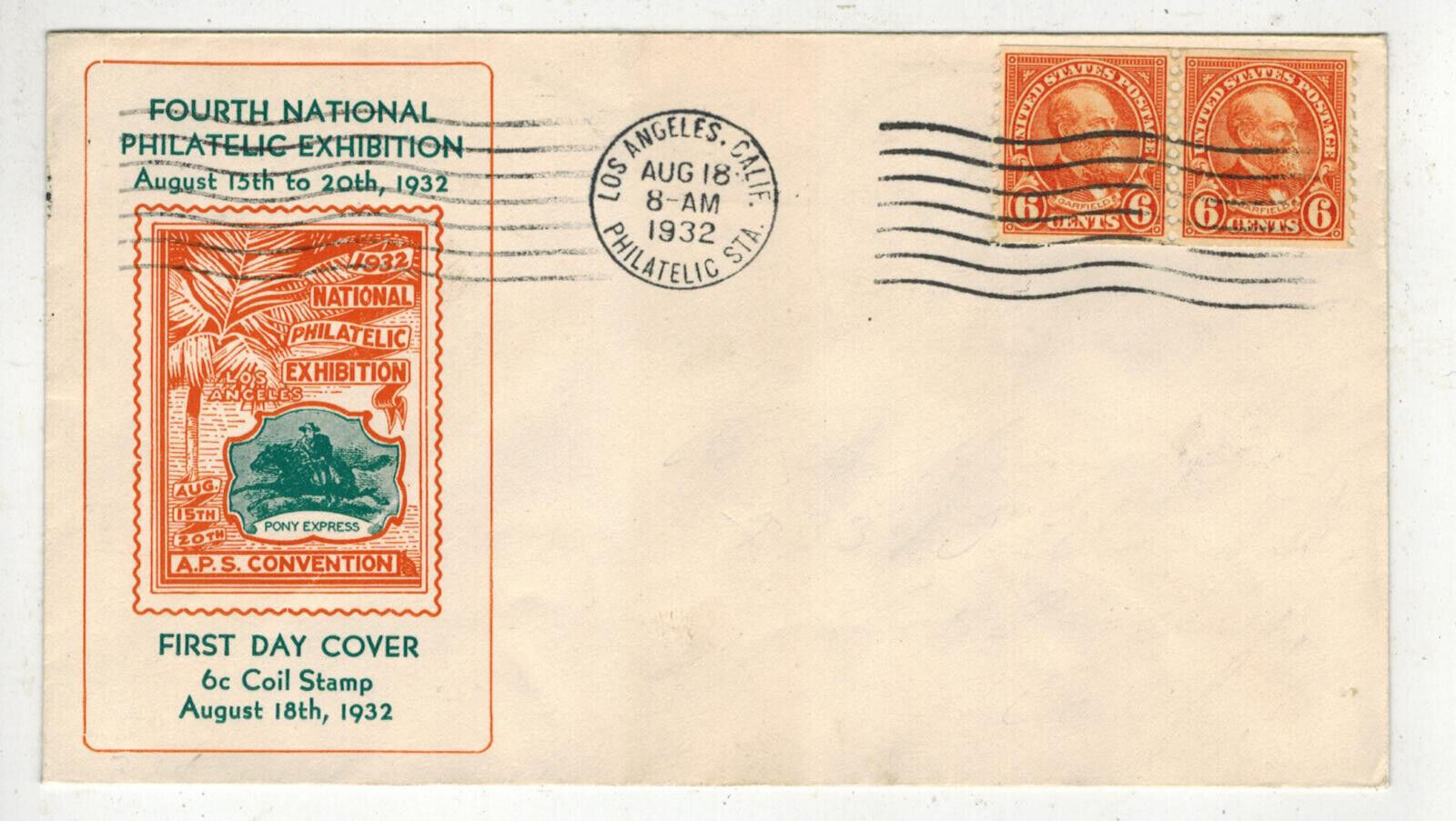 1932 President Garfield First DAY Issue 723-1A Printed Orange / Blue ...