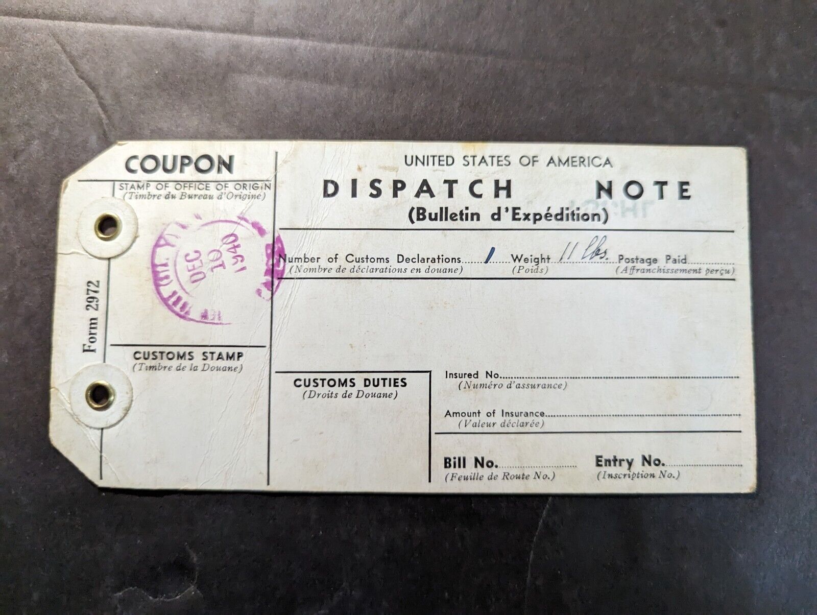 1940 USA Dispatch Note and Letter to Polish Jewish General Bernard Mond ...