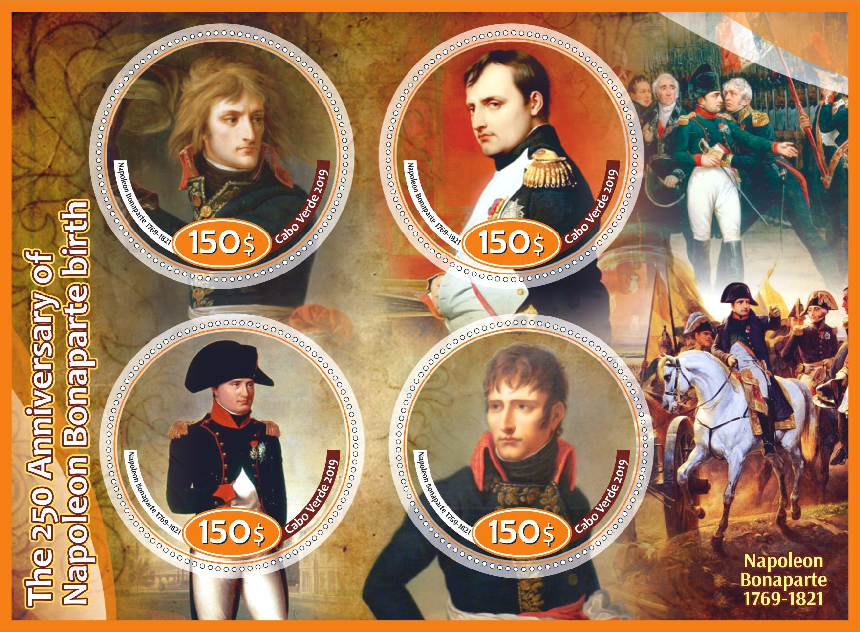 Stamps. Famous people. Napoleon Bonaparte 2019 year 1+1 sheets ...