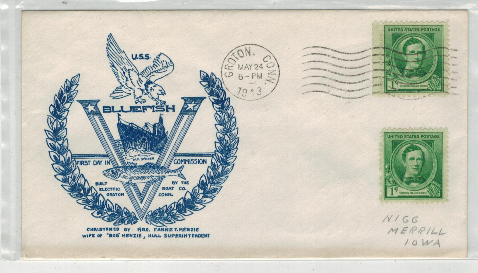 1943 Navy Submarine USS Bluefish First DAY in Commission Groton CT SUB ...