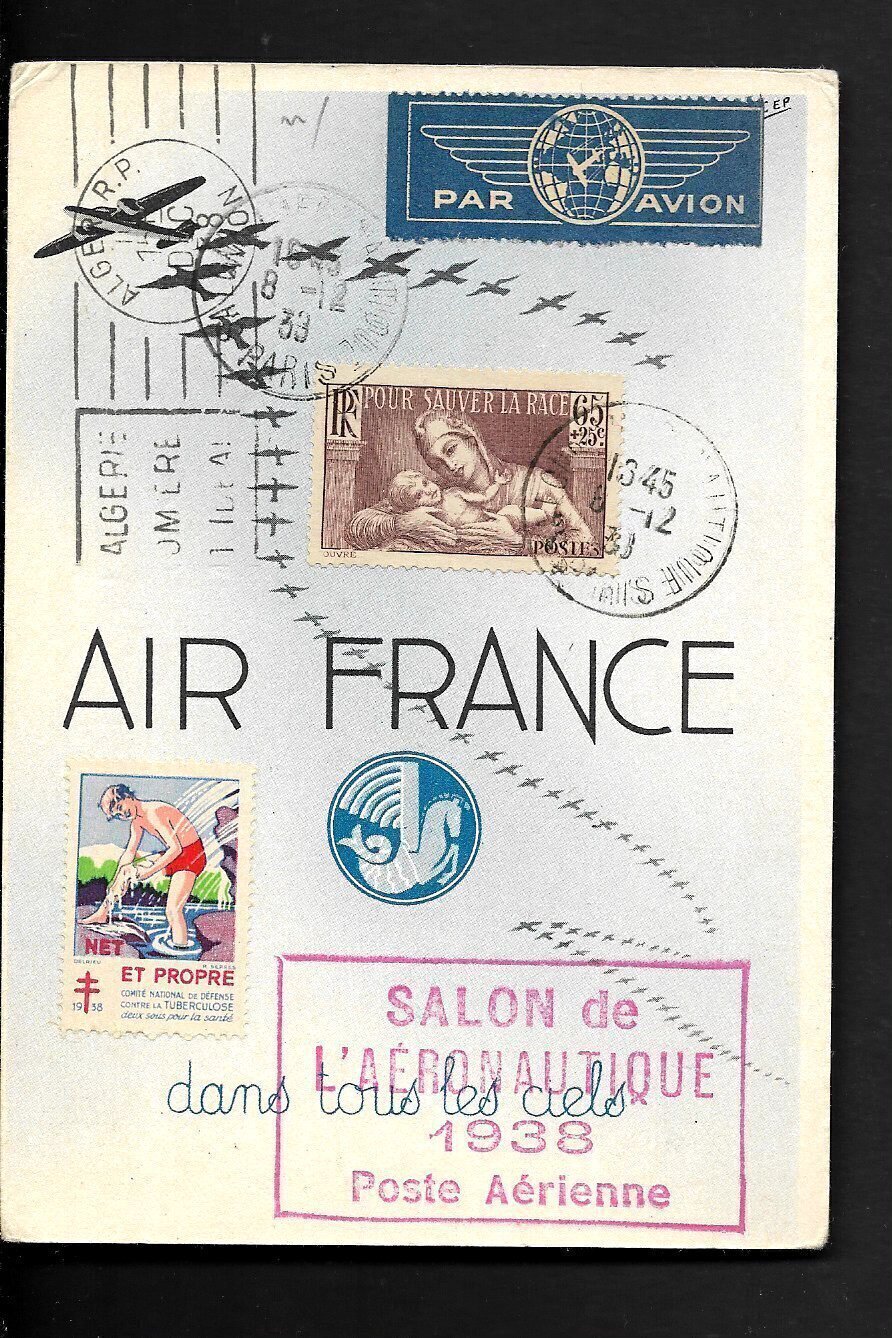 France - Post Card from the 1938 Paris Air Show to Algeria | Europe ...