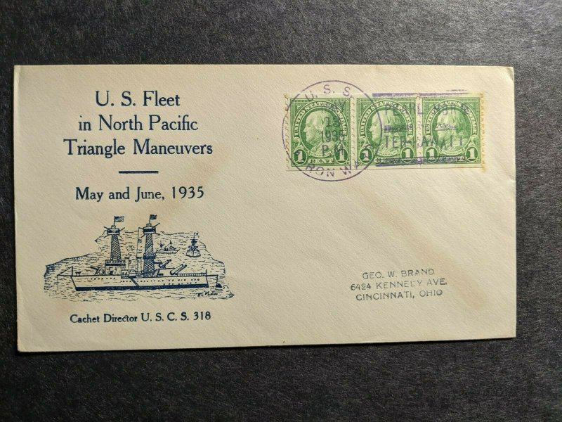 USS AARON WARD DD-132 Naval Cover 1935 NACE Cachet PEARL HARBOR, HAWAII ...