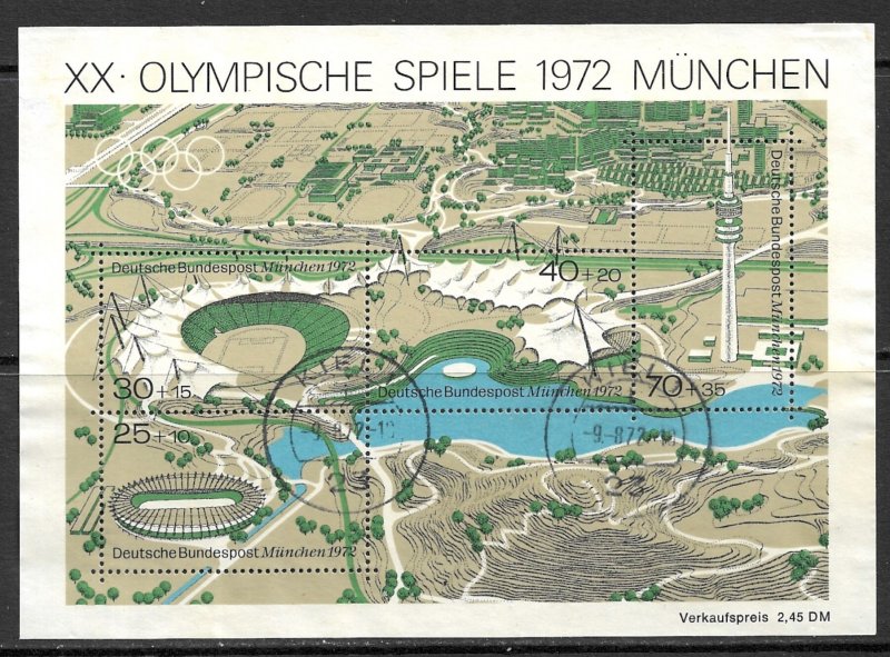 GERMANY 1972 Munich Olympics Semi Postal Souvenir Sheet Sc B489 VFU ...