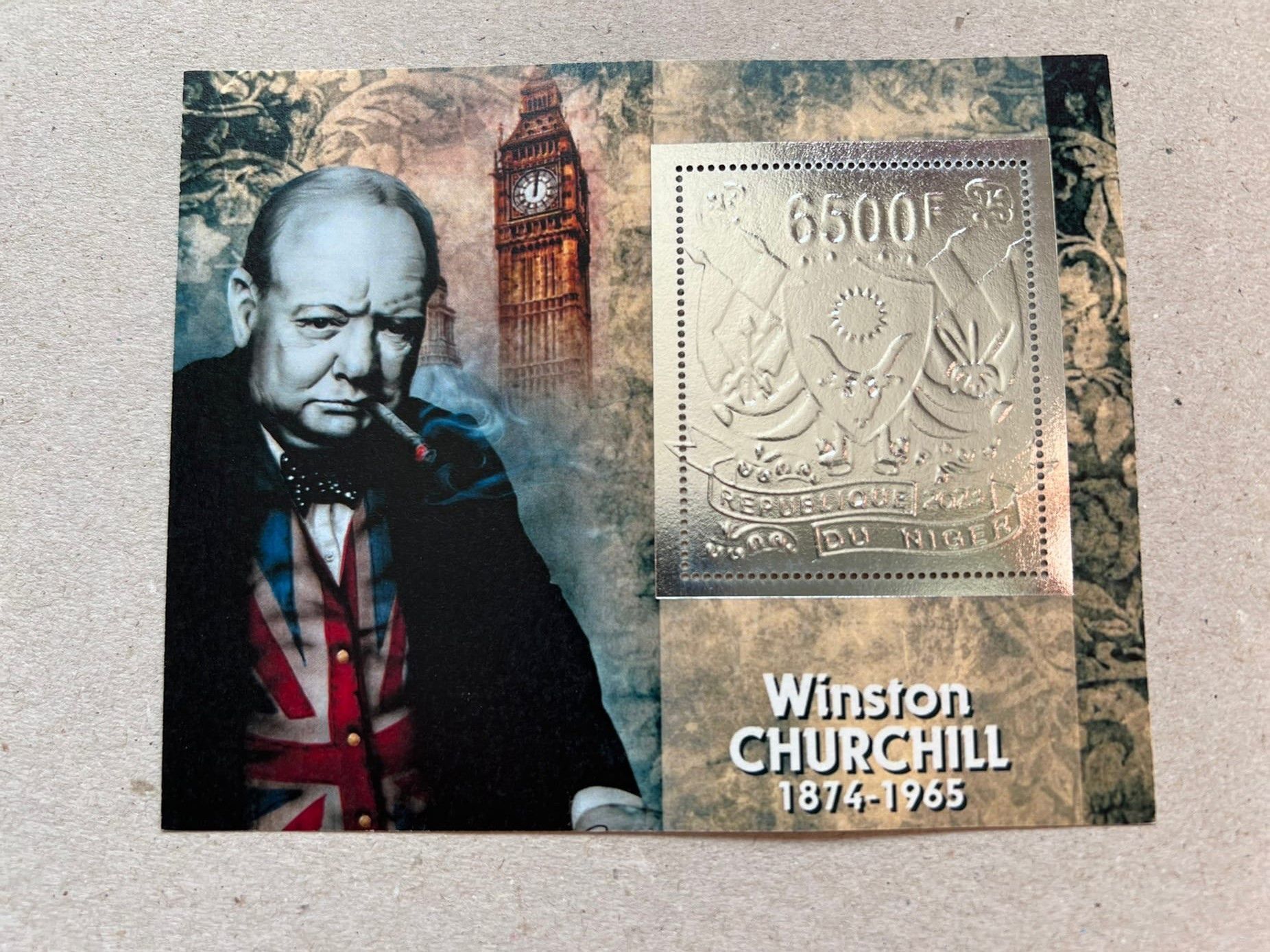 Stamps. Winston Churchill 2023 year 5 blocks Foil. Silver. perforated ...