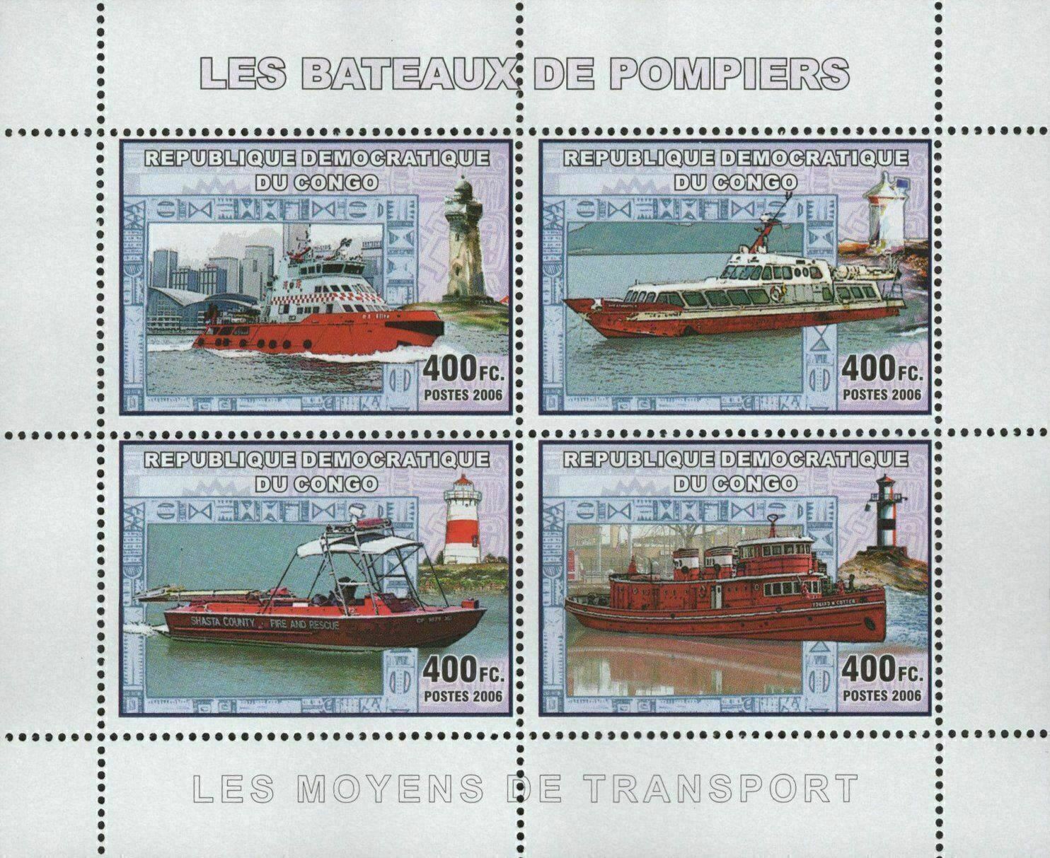 Firefighters Stamp Boats Ship Sea Water Lighthouse Sov. Sheet of 4 ...