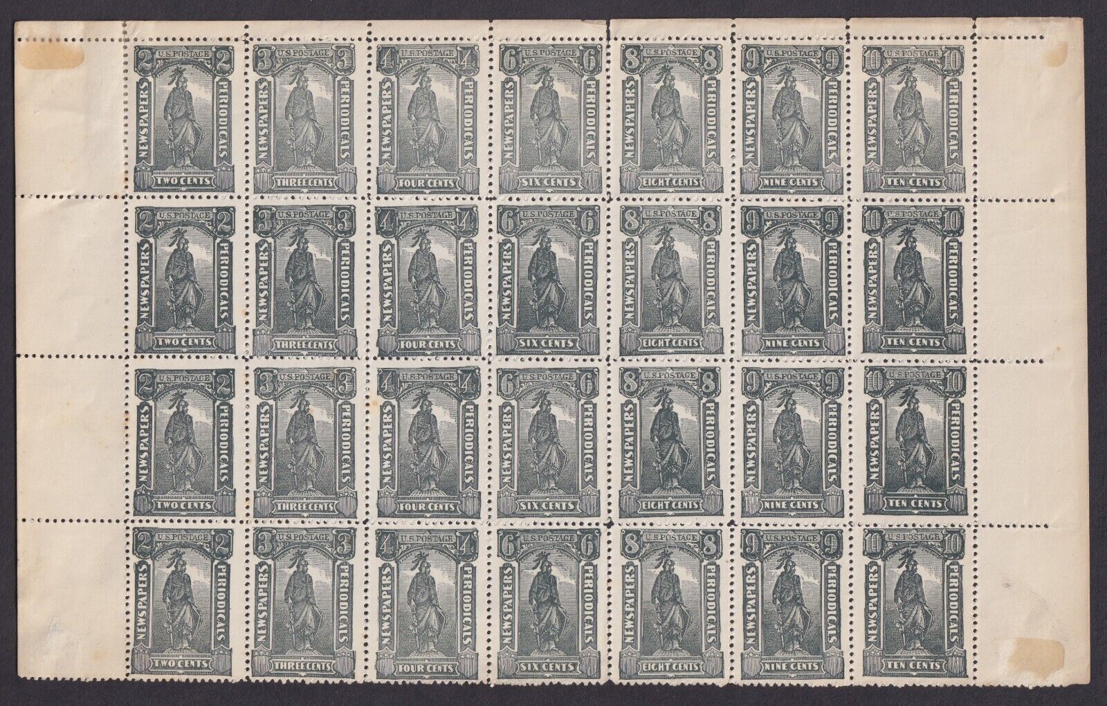 1875 Newspaper Facsimile Sheet of 28, NG, "Falsch" "Faqsimile" Tiny ...