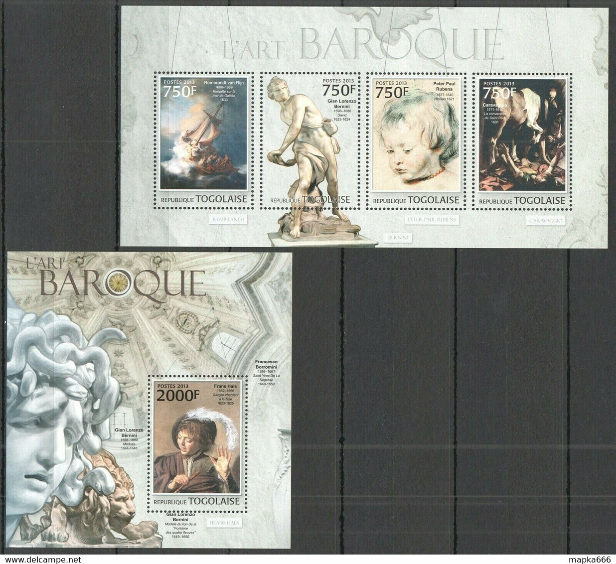 2013 Togo Art Paintings Baroque Rembrandt Rubens Caravaggio Hals Kb+Bl ...