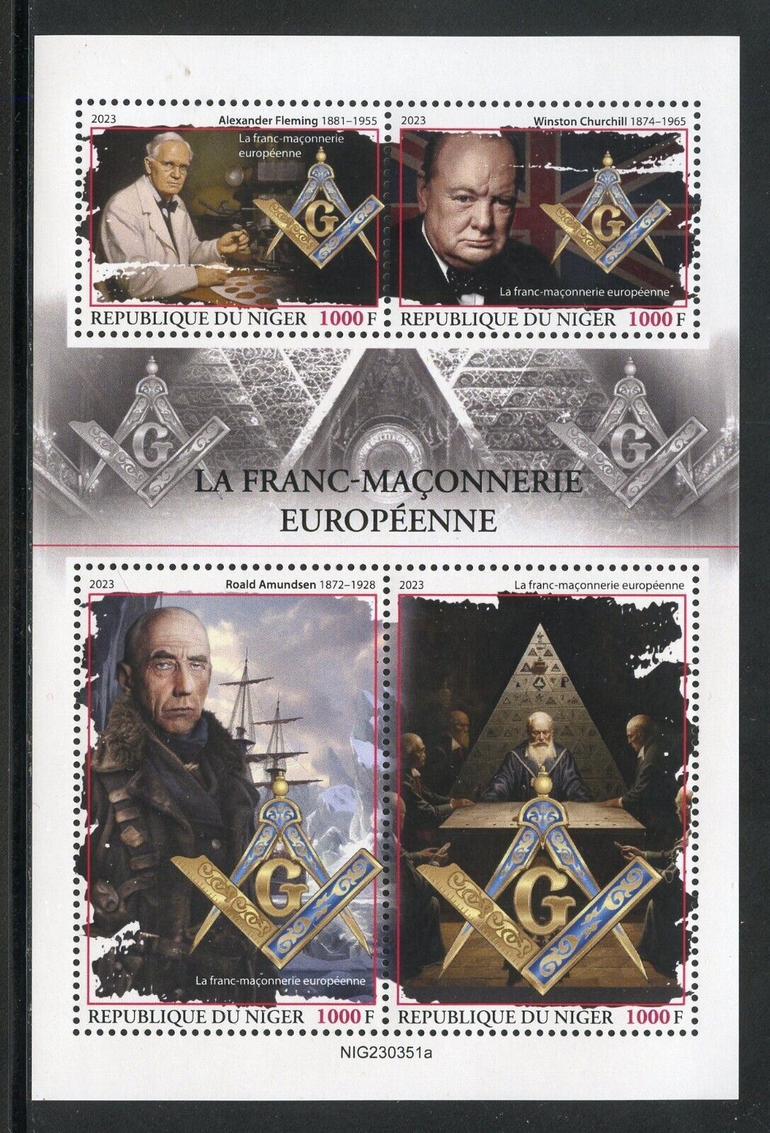 Niger 2023 Freemason Sheet Depicting Churchill Fleming Amundsen Mint NH ...