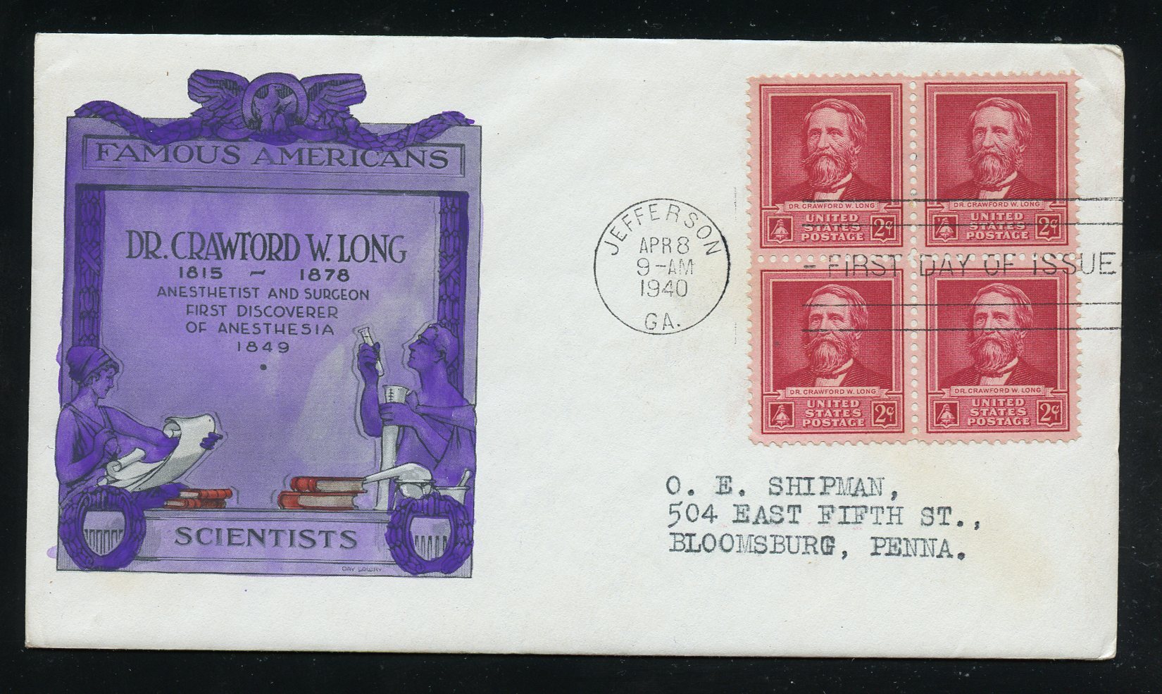 US 875 M=6 Crawford Long Famous American Historic Art Lowry cachet FDC ...