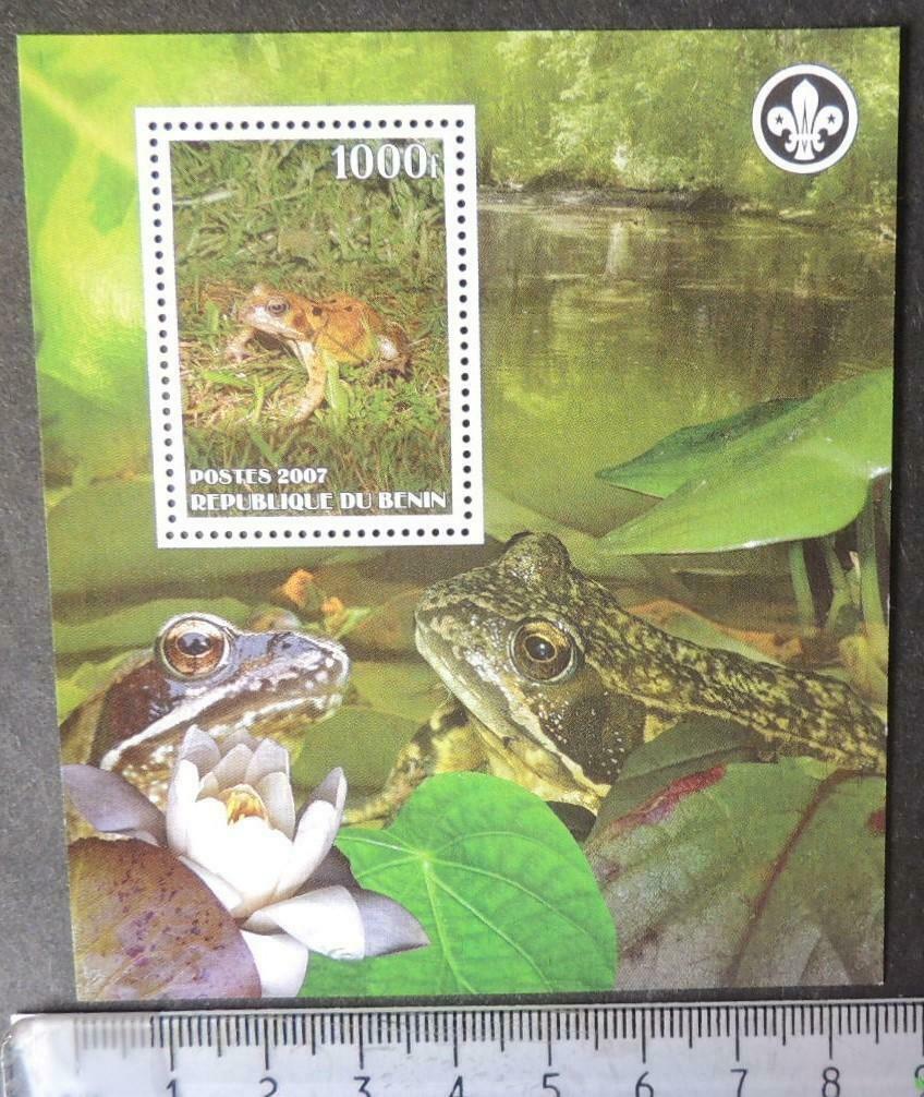 2007 frogs amphibians water lily flowers pond scouts souvenir sheet MNH ...