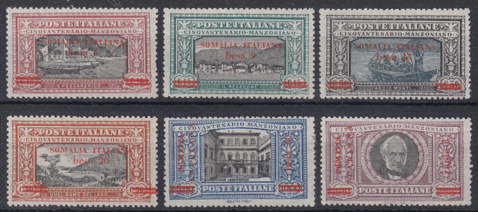 Italy Somalia n.55-60 MNH**cv 5000$ Manzoni Certificate Raybaudi SUPER ...