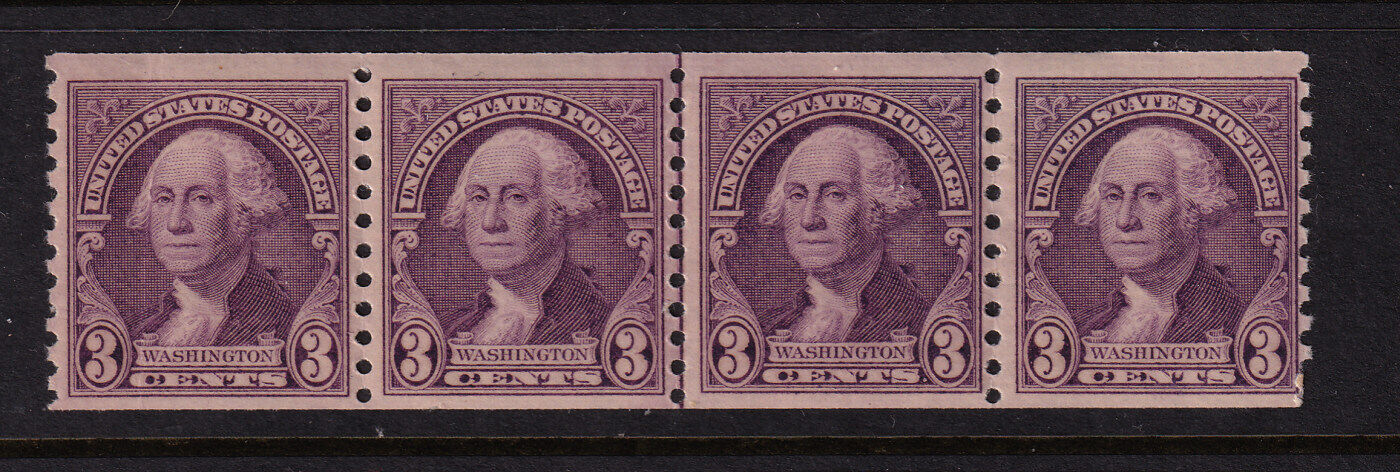 1932 Washington 3c purple Sc 721 horizontal coil MLH line strip of 4 ...