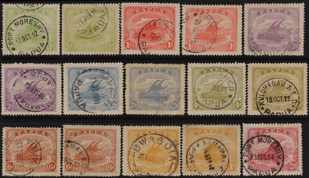 PAPUA 1911 Lakatoi monocolour set ½d-2/6 with extra shades. | Worldwide ...