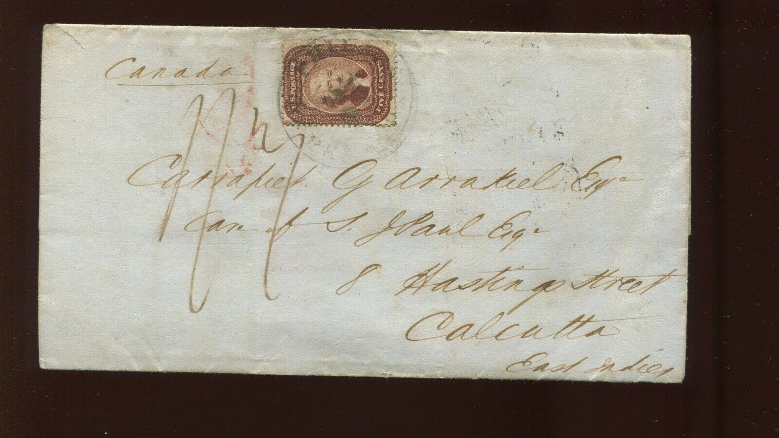 28 Jefferson Used Stamp on 1858 Cover Philadelphia to Calcutta India ...