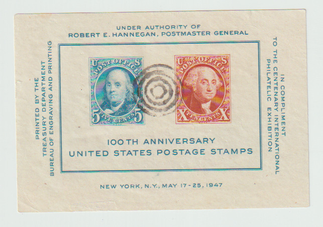 US Scott #948 Used w/ Target CXL 1947 Souvenir Sheet Centenary ...
