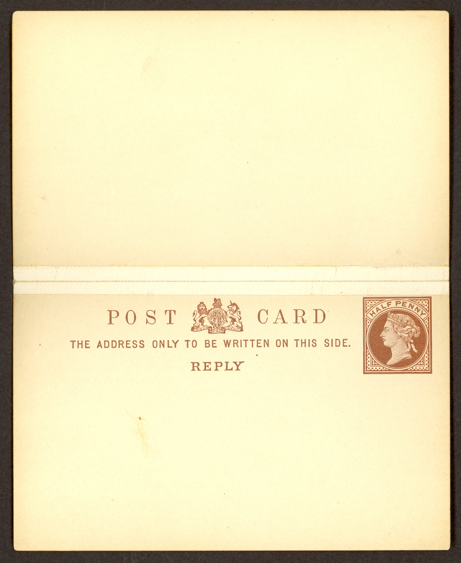 GREAT BRITAIN 1878-82 QV 1/2d + 1/2d REPLY CARD Attached Mi.P6b I ...