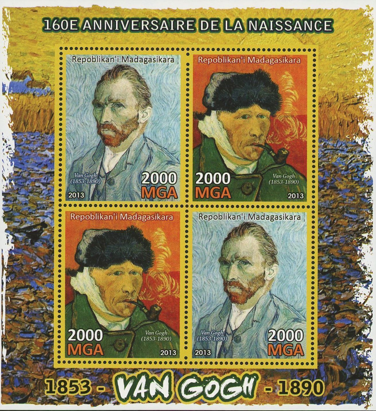 Van Gogh Historical Figure Painter Art Sov. Sheet of 4 Stamps Mint NH ...