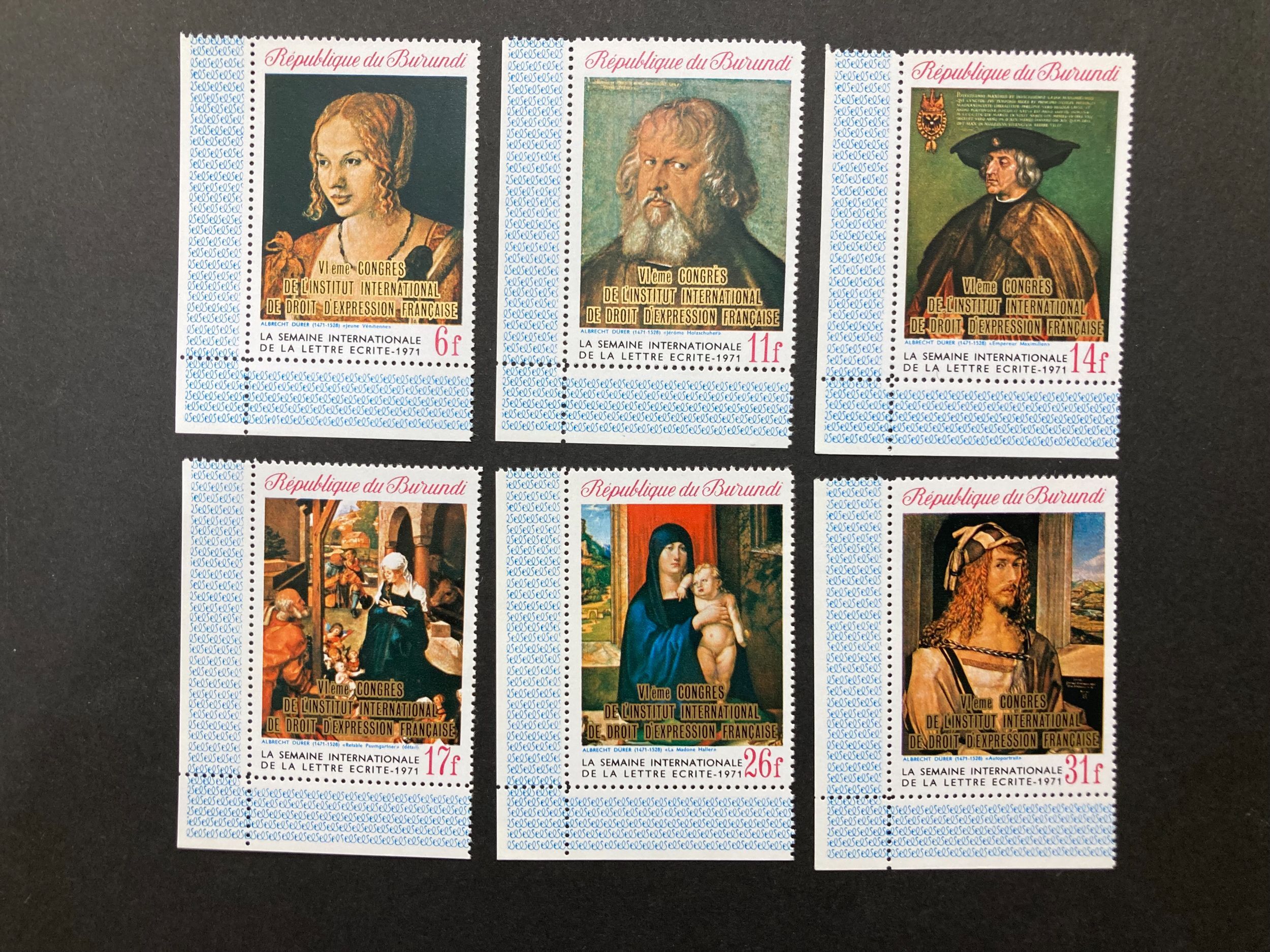 Burundi Scott# 370-375 MNH Overprinted Int'l Letter Writing Perf/Imper ...