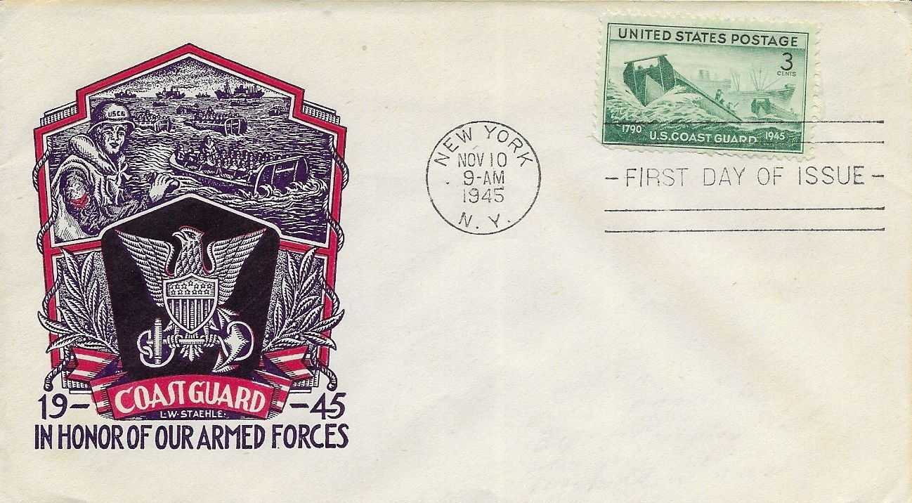 1945 FDC, #936, 3c U.S. Coast Guard, Staehle | United States, General ...