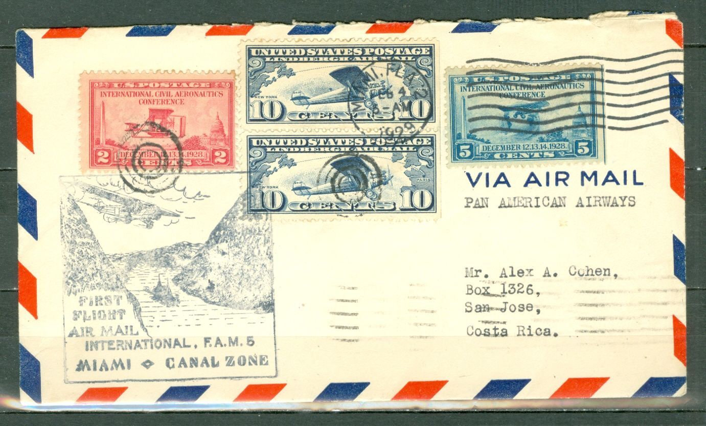 US 1929 First Flight Cover Miami to Cristobal Canal Zone (Lindbergh ...