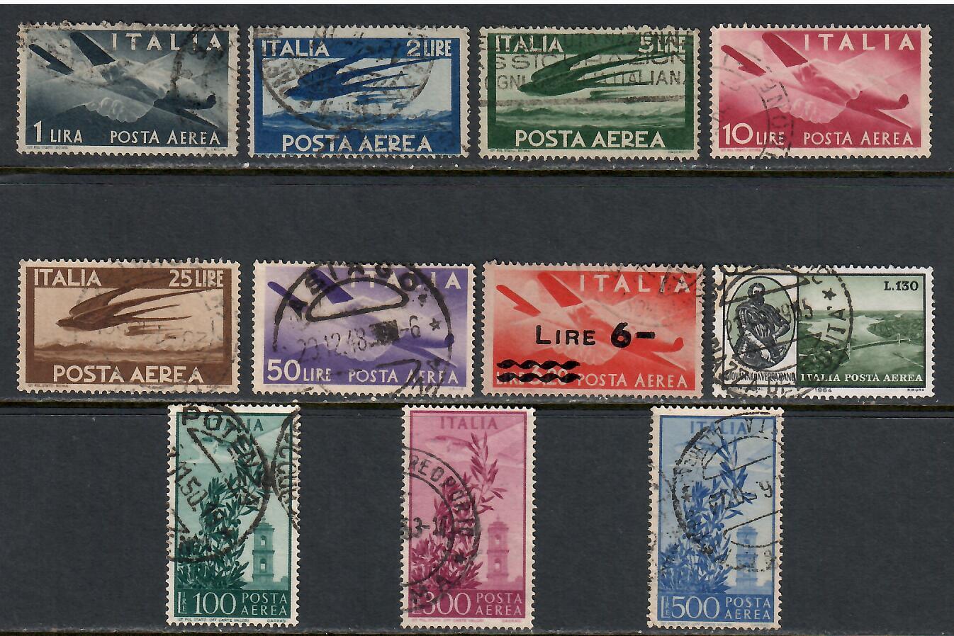 11 Different F-VF Used Airmail Italy Stamps issued 1945 to 1964 - I ...