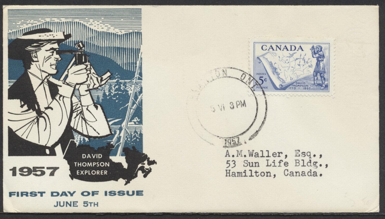 1957 #370 David Thompson FDC Caneco Cachet Hamilton Barrel | Canada ...