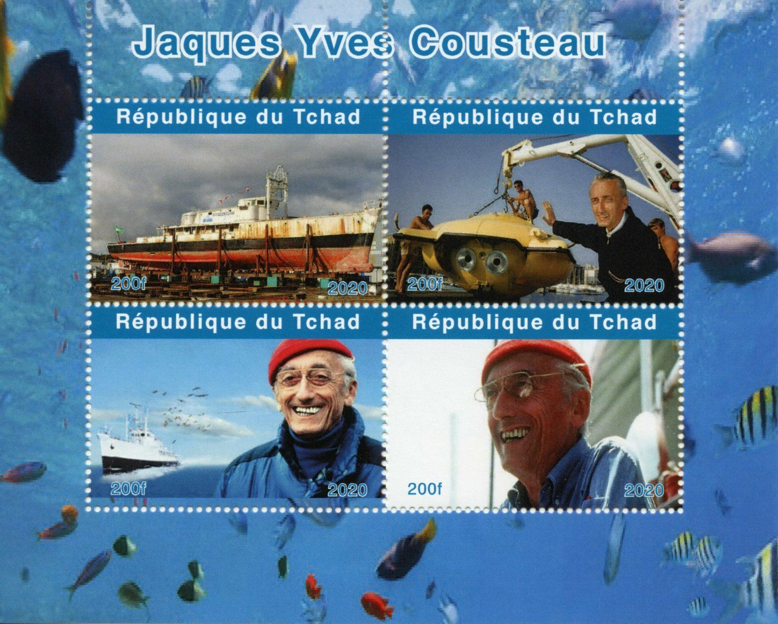 Chad Famous People Stamps 2020 MNH Jacques-Yves Cousteau Diving Ships ...