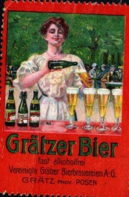 1930's German Poster Stamp Gratzer Beer Non-Alcoholic United Grätzer Br ...