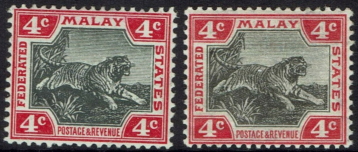 Federated Malay States 1904 Tiger 4c 2 Shades WMK Multi Crown CA ...