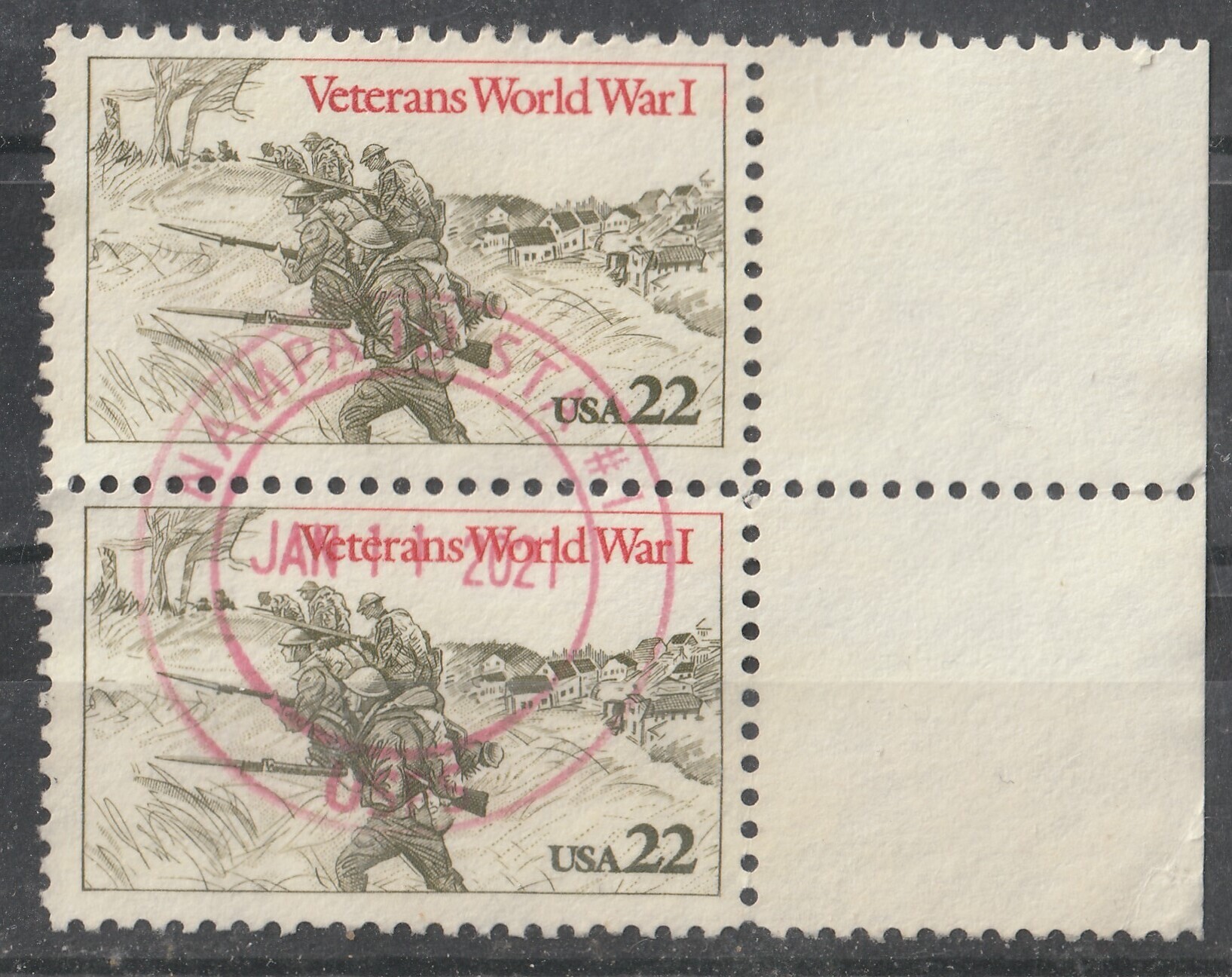 USA 1985 "Honoring the WWI Veterans" 22c (1/1) Pair [Slania] USED ...