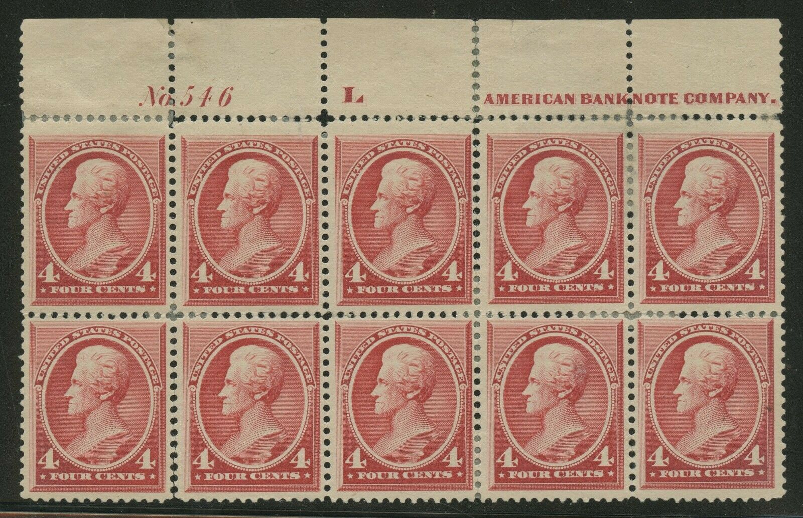 #215 4c 1888 TOP PLATE BLOCK/10 MINOR FAULTS W/ PSE CV $4,500 BV2596 ...