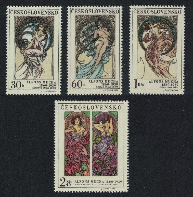 Czechoslovakia Woman and Art Paintings by Alfons Mucha 4v 1969 MNH SG ...