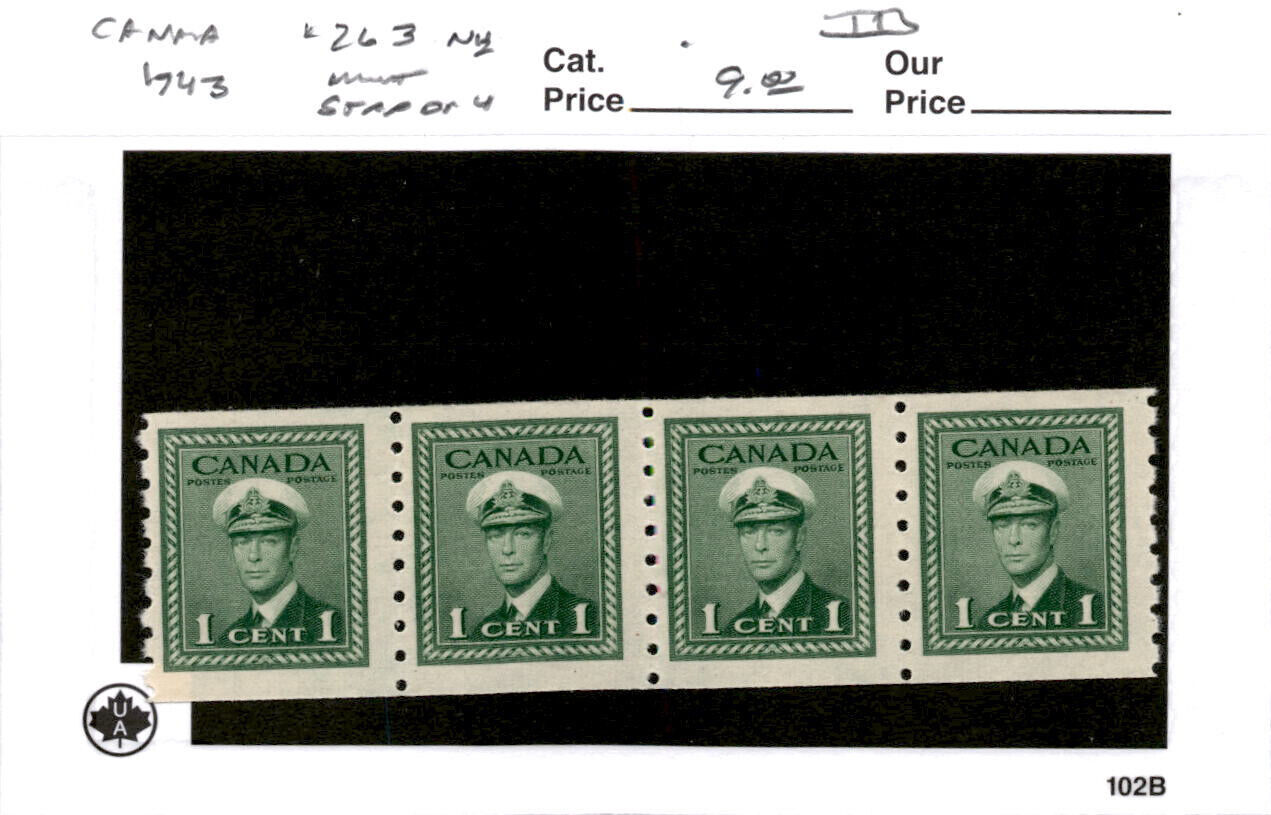 Canada, Postage Stamp, #263 Strip Mint NH, 1943 King George (AE ...